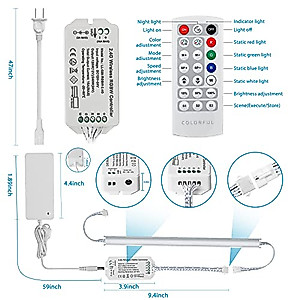Kitchen Under Cabinet LED Light. RGBW. Color Change & Super Bright Cool White Light. Remote with Dimming. 6 LED Light Bars with Power Adapter, Extension Cable. Plug in. Easy to Install. RGB + 4000K.