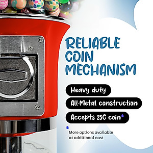 Gumball Machine Spiral Vend - 4’ Height - Set Up for $0.25 - Dispenses 1” Gumballs, Bouncy Balls & Toys in Round Capsules - Spiral Vending Machines for Kids - Bubble Gum Machine - Red