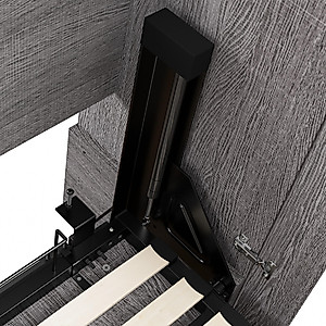 Bestar Orion Queen Murphy Bed with Storage Cabinets and Pull-Out Shelves (126W) in Bark Grey and Graphite, Sleeping Arrangement with Organization