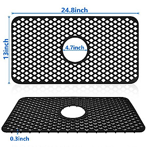Sink Protectors for Kitchen Sink - YUBIRD 24.8x 13" Sink Mat, Silicone Kitchen Sink Mat for Bottom of Stainless Steel Sink(Black, 24.8"x 13")