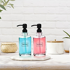 TOPZEA 2 Pack Soap Dispenser, 18 Oz Clear Thick Glass Hand & Dish Liquid Soap Dispenser Set Refillable Lotion Bottles with 304 Rust Proof Stainless Steel Pump & 12 Stickers for Bathroom, Kitchen