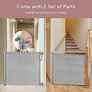 Momcozy Retractable Mesh Baby Gate or Dog Gate, Child Safety Gate for Indoor or Outdoor, 33-inches Tall with up to 55-inches Wide Extension, Avoid Skirting Installation, Grey