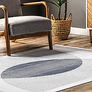 nuLOOM Camila Machine Washable Lunar Eclipse Ultra Thin Area Rug, 4' x 6', Grey