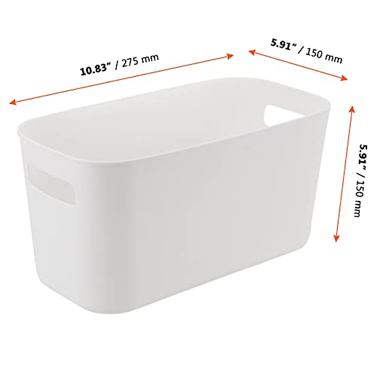 SINJEUN 6 Pack 11 Inch Long White Plastic Bathroom Vanity Organizer Storage Bin, Household White Plastic Organizer Bin with Handle, Large Storage Container for Towel, Shower Gel, Shampoo