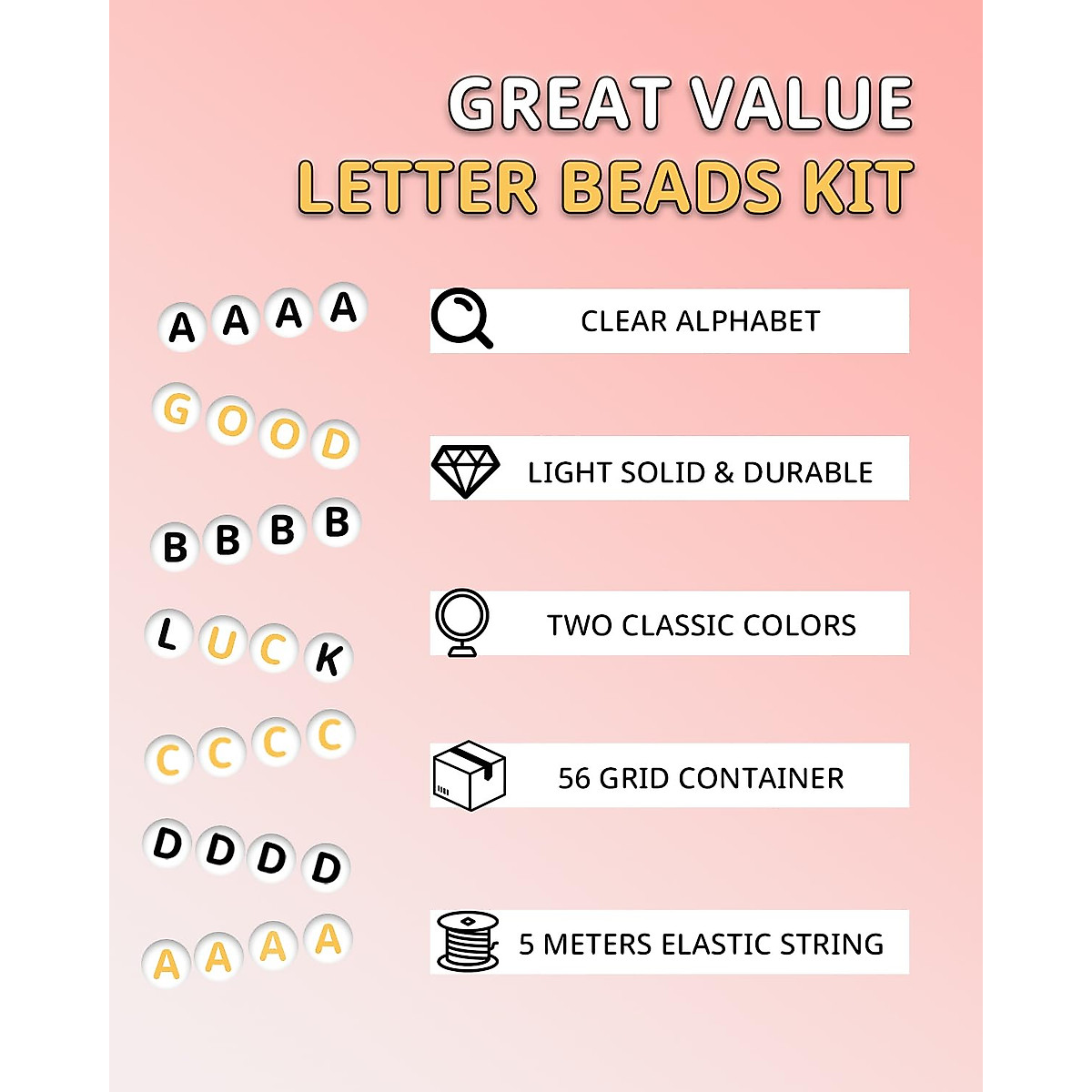 L'EclatDina 2 Box Set Letter Beads, Alphabet Beads for Bracelets, 1900+ PCS Round Number & Heart Beads, 5m Elastic String Jewelry Making Kit, Ideal for Friendship Bracelets (Black+Gold)