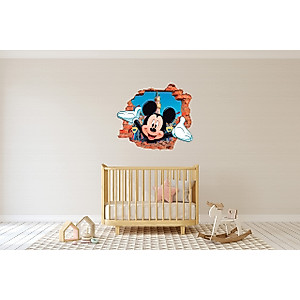 Mickey Face Wall Decal - 3D Smashed Wall Effect - Wall Decal for Home Nursery Decoration (Wide 20"x16" Height Inches)
