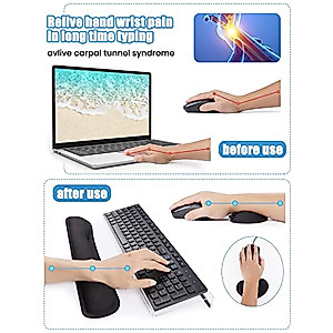 Kalolary 3 Pcs Acrylic Tilted Computer Keyboard Holder with Mouse & Keyboard Wrist Rest Pad, Computer Keyboard Stand Set for Easy Ergonomic Typing for Office Desk, Home, School