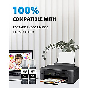 Intactech T552 Refill Ink Replacement for Epson 552 T552 Work for EcoTank Photo ET-8550 ET-8500 Supertank Printer (2-Pack BK 70ML *2)