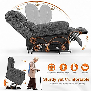 YONISEE Oversized Lift Chairs Recliner for Elderly with Massage and Heat, Overstuffed Wide Recliners, Electric Recliner Chairs for Adults, Heavy Duty and Safety Motion with 2 Concealed Cup Holders