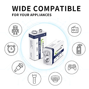 Deleepow Rechargeable 9V Batteries 650mAh USB 9V Lithium Battery 2 Pack with USB-C Cable