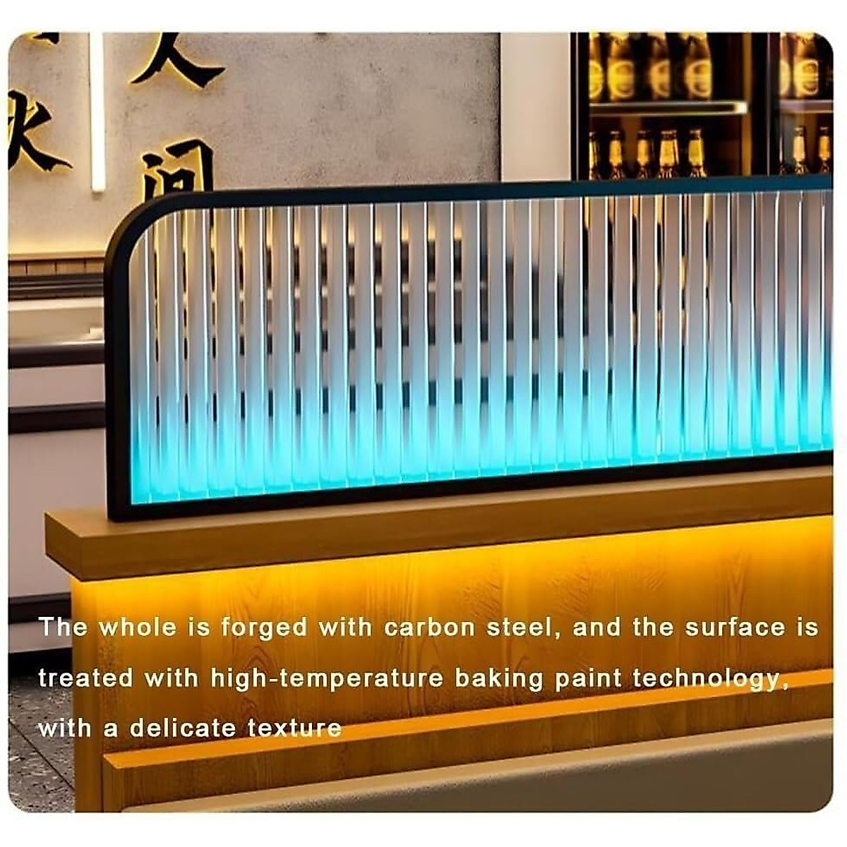 LXXW Countertop Screen Partition, Striped Glass Decorative Dividers with LED Light for Dining Areas, Bars Restaurant Table Top Separator(Black,120x25cm)