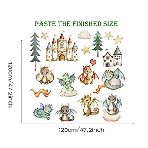 Cute Dinosaur Cub Wall Stickers, sacinora Baby Dinosaurs Cartoon Castle Animals DIY Wall Decals Removable Vinyl Peel and Stick for Boy Kids Nursery Living Room Bedroom Children's Room Art Decorations