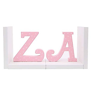 Apol Creative Pink and White Dots A-Z Letter Wood Bookends Book Ends Book Organizers Bookshelf for Kids Study Gift School Office Library Home Desk Decoration