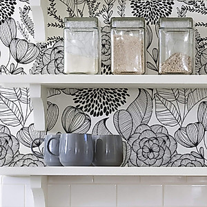 NuWallpaper NUS3501 Secret Garden Peel & Stick Wallpaper, Black