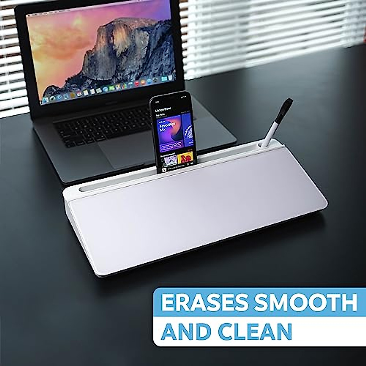 Garood Desktop Dry Erase Board with Storage and iPad/Phone Holder Glass Desk Whiteboard with Eraser Desk Keyboard Accessories