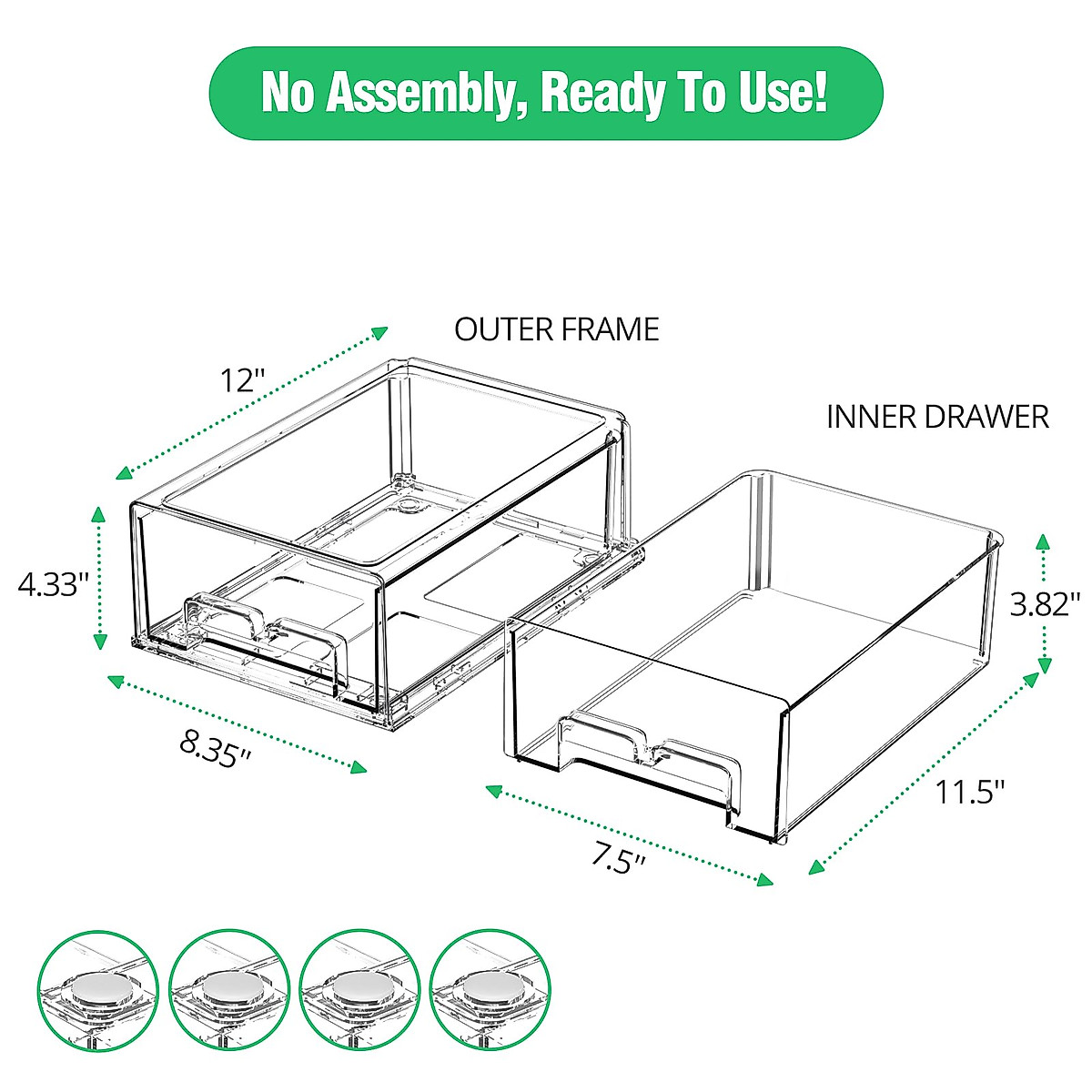 DAMYNUO 2 Pack Refrigerator Drawers - Fridge Organizer Bins Stackable Storage Drawers, Clear Refrigerator Organizing Containers Pull Out Drawer for Fruit, Vegetable Storage and Keep Fresh