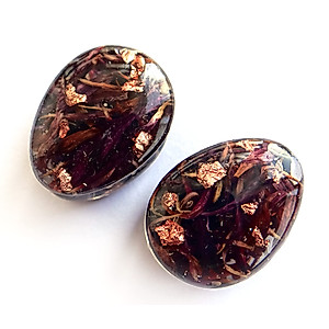 ETERNIADA Teardrop Ear gauges and Plugs Black Cornflower Plugs for Women for Men Drop Tunnels gauges with Flowers and Rose Gold Flakes (22mm / 7/8" / Pair)