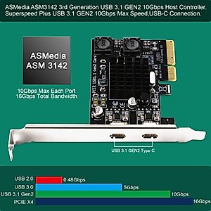 FebSmart 2X 10Gbps Max Speed USB-C Ports PCIE USB 3.1 GEN 2 Expansion Card for Windows, MAC OS and Linux PCs, Built in FebSmart Self-Powered Technology, No Need Additional Power Supply (FS-C2-Pro)