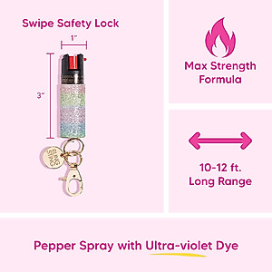 BLINGSTING Pepper Spray for Women - Maximum Strength OC Self Defense Spray - 12 ft Range - UV Marking Dye for Police ID - Safety Lock - Rainbow