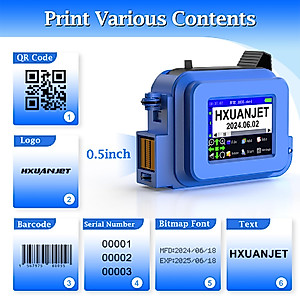 HXUANJET MINI127 Portable Handheld Inkjet Printer,Mini Handheld Printer with Quick-Drying Ink Pocket Inkjet Coding Machine for Logo/QRcode/Barcode/Production Date/Batch Series Number etc