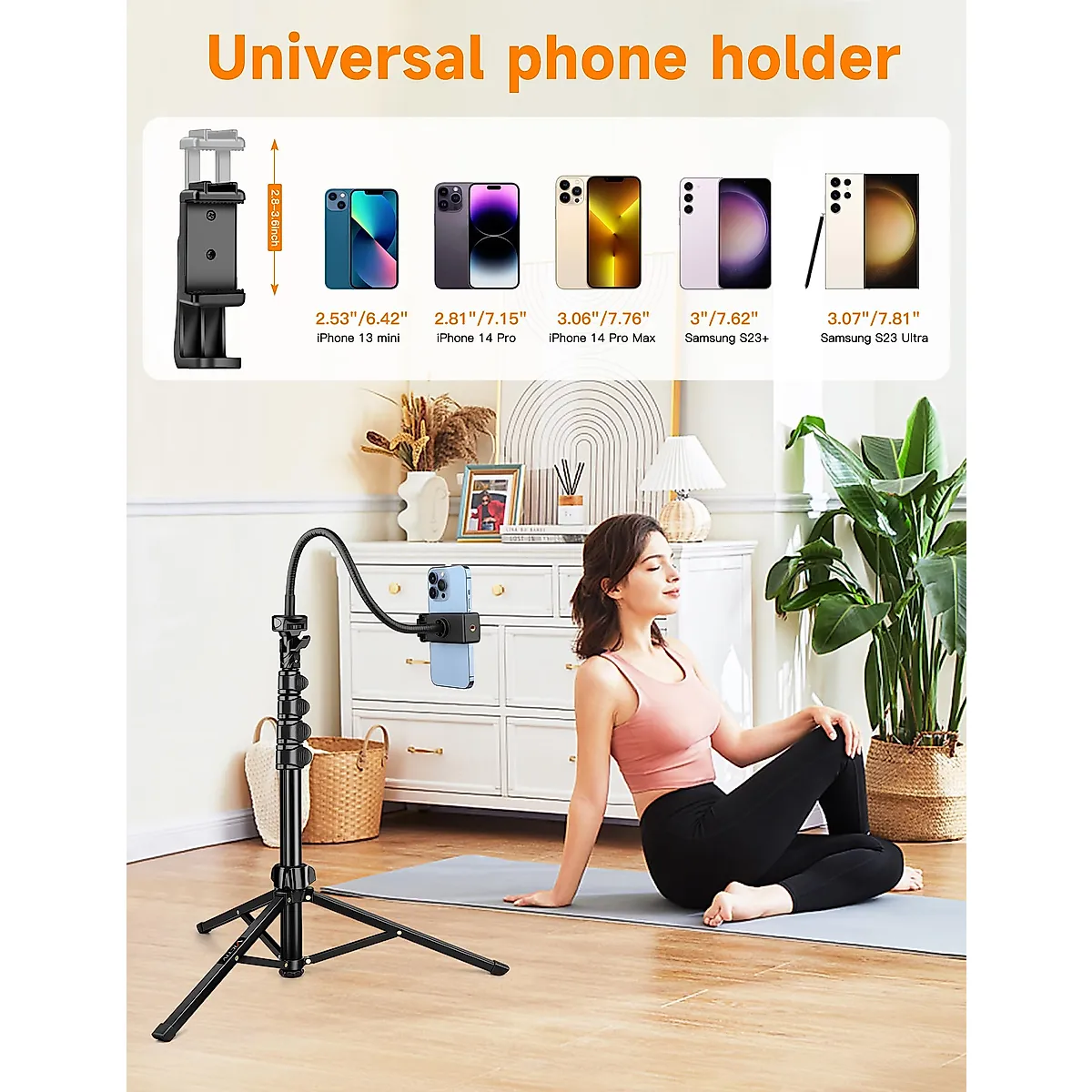 Phone Tripod, 86" Tall Tripod for iPhone with Flexible Gooseneck & Remote, Portable Aluminum Cellphone Stand for Selfies, Video Recording,Travel, Compatible with iPhone Android