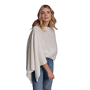 Carolina Grace by Alashan Lightweight & Super Soft Cashmere Blend Poncho- Great Gift Item! 95% Cotton/5% Cashmere Blend - One Size Fit - White