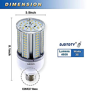 DJDTDTY 30W/60W/80W/100W/120W/150W LED Corn Light Bulb, E26 E27 Base LED Corn Lamp, 4000 Lumen 5000K Daylight 110V~277V Corn Cob Light Bulb for Indoor Outdoor (watts, 30.00)