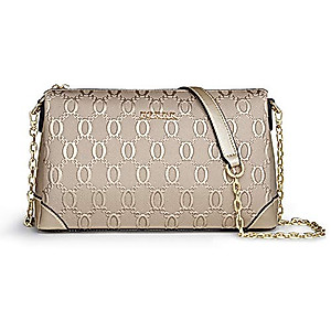FOXER Leather Crossbody Bags for Women, Genuine Leather Ladies Fashion Shoulder Chain Bags Women's Small Messenger Bags Womens Casual Medium Crossbody Satchel Purses and Handbags (Gold)