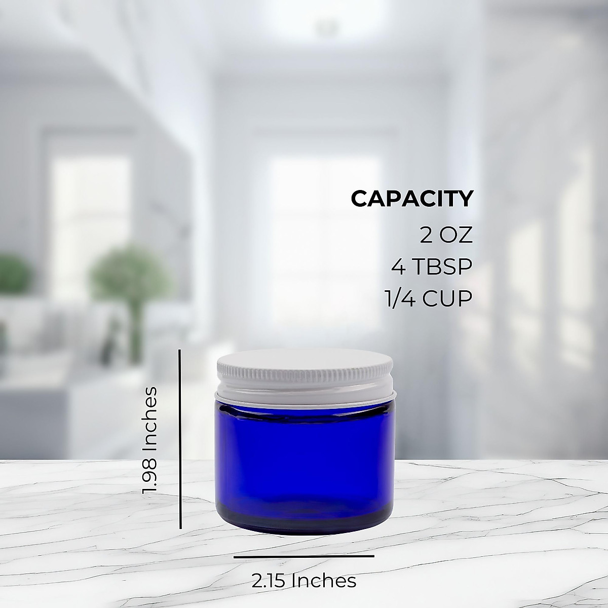Cornucopia Brands 2oz Cobalt Blue Glass Jars w/Metal Lids (12 Pack); Straight Sided Containers for Creams, Cosmetics, Lotions and More