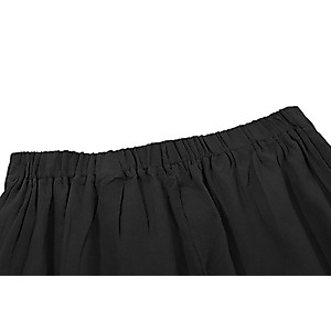 ebossy Women's Summer Drawstring Elastic Waist Cotton Linen Utility Beach Palazzo Pants Pockets (XL, Black)