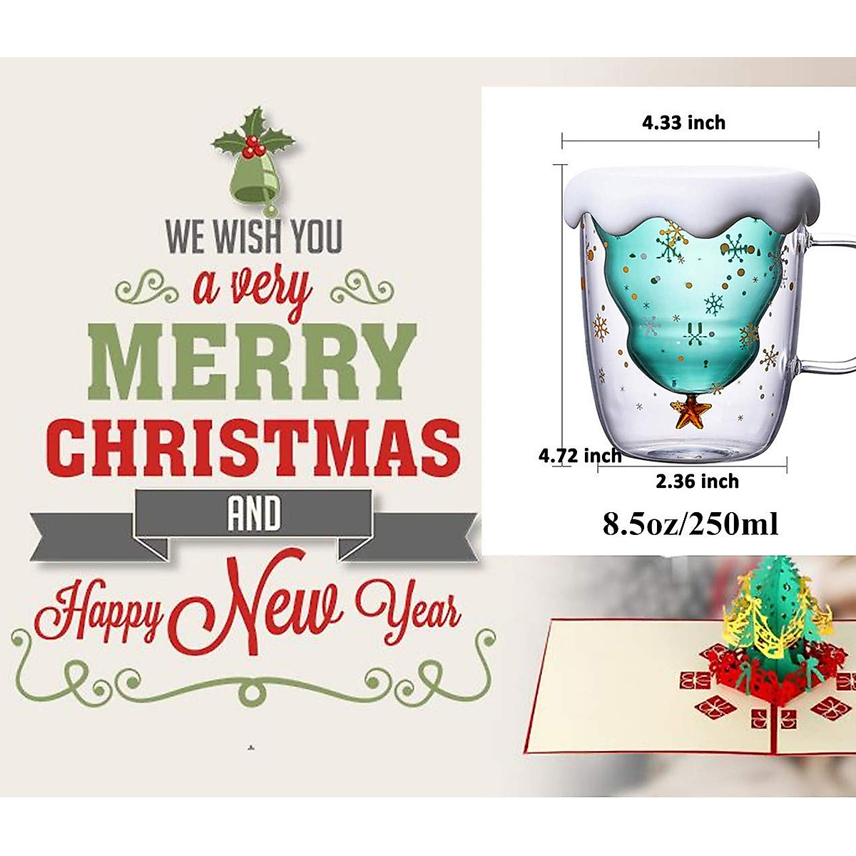 MUCHENGGIFT Cute Mug Christmas Tree Coffee Mugs, Tea Milk Cup Double Wall Insulated Glasses Espresso Cup, Best Christmas Gifts for Women,Men,Kid, Office