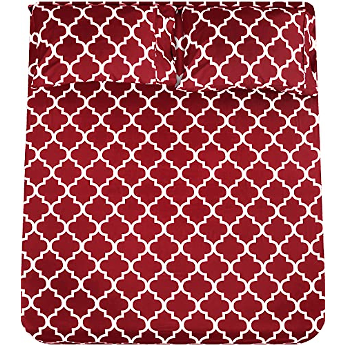 Utopia Bedding King Sheet Set, Soft Microfiber 4 Piece Bed Sheets with 16" Deep Pocket - Easy Care Brushed Microfiber (Quatrefoil - Burgundy)