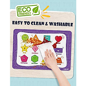 NiBaby Kids' Non Slip Educational Placemats Set of 4 Washable, Children's Interactive Placemats Foldable, Toddler Placemats for Learning Alphabet, Numbers, Shapes, Colors- Durable Reusable PU Leather