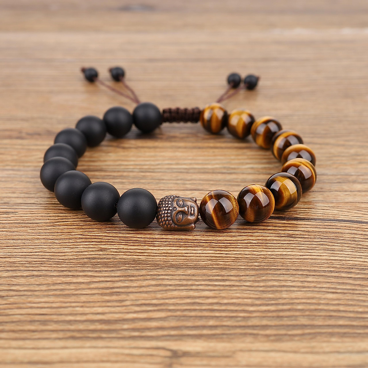 COAI Buddhist Reiki Healing Matte Onyx Tiger Eye Prayer Stones Bracelet