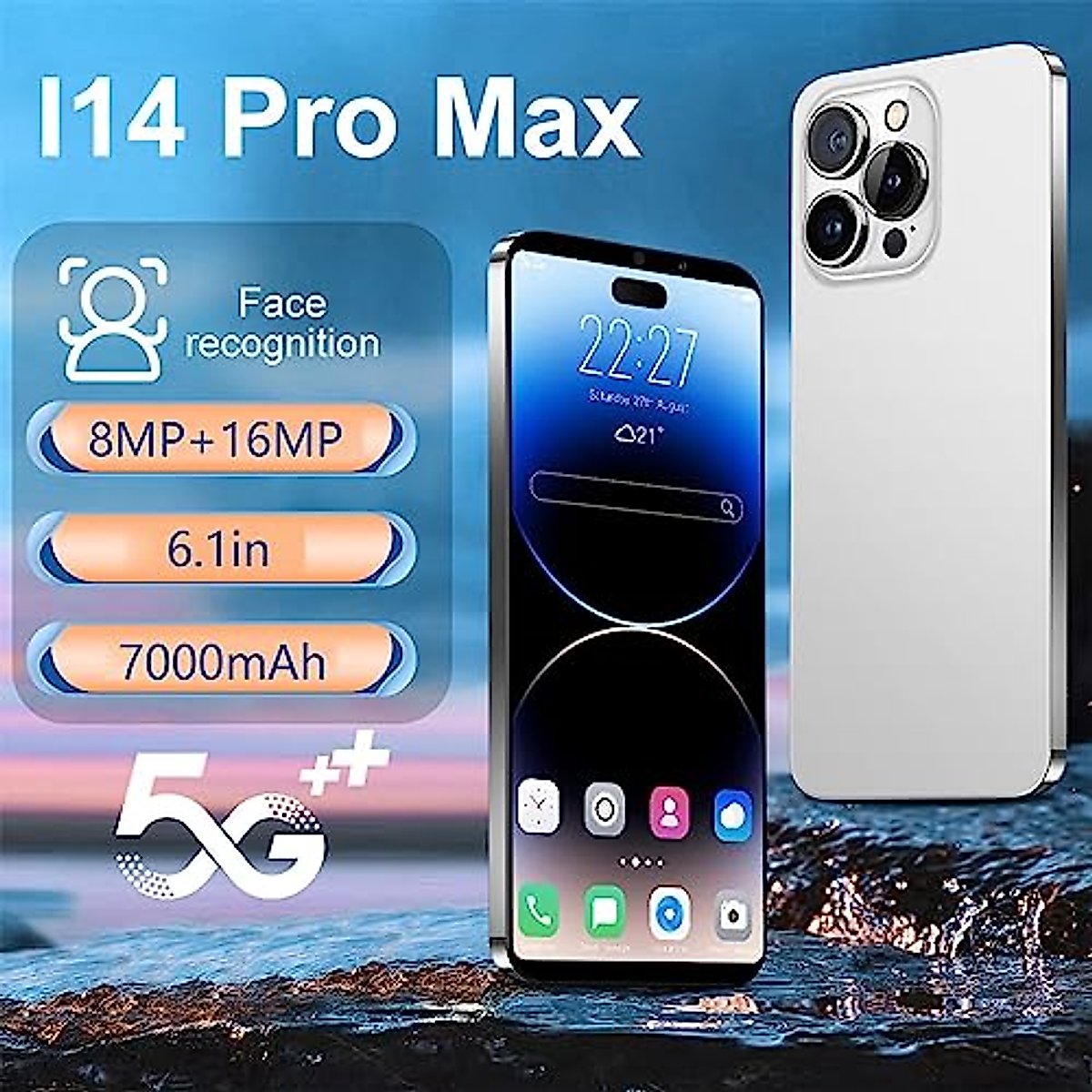 LANTRO JS Smart Phone, 6.1in, Ten Core, 2G/5G WiFi, 4GB/64GB, 8MP/16MP, 7000mAh, for Android 11.0, White, EU Plug,Compatible with 100-240V