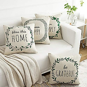 WLNUI Summer Pillow Covers 18x18 Inch Summer Home Decorations Set of 4 Green Wreath Decorative Throw Pillow Covers Cushion Case for Farmhouse Home Decor