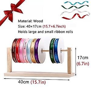 LSMKKA Ribbon Racks for Craft Room, Vinyl Roll Holder Organizer for Holding Wrapping Paper Spool Scarf, Wooden Desktop Display Stand with Removable Rod (Size : 1 Tier 40x17cm)