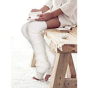 Sumind 2 Pairs Women Long Stirrup Leg Warmers Winter Knitted Over Knee Thigh High Long Socks 80s (Black and White)