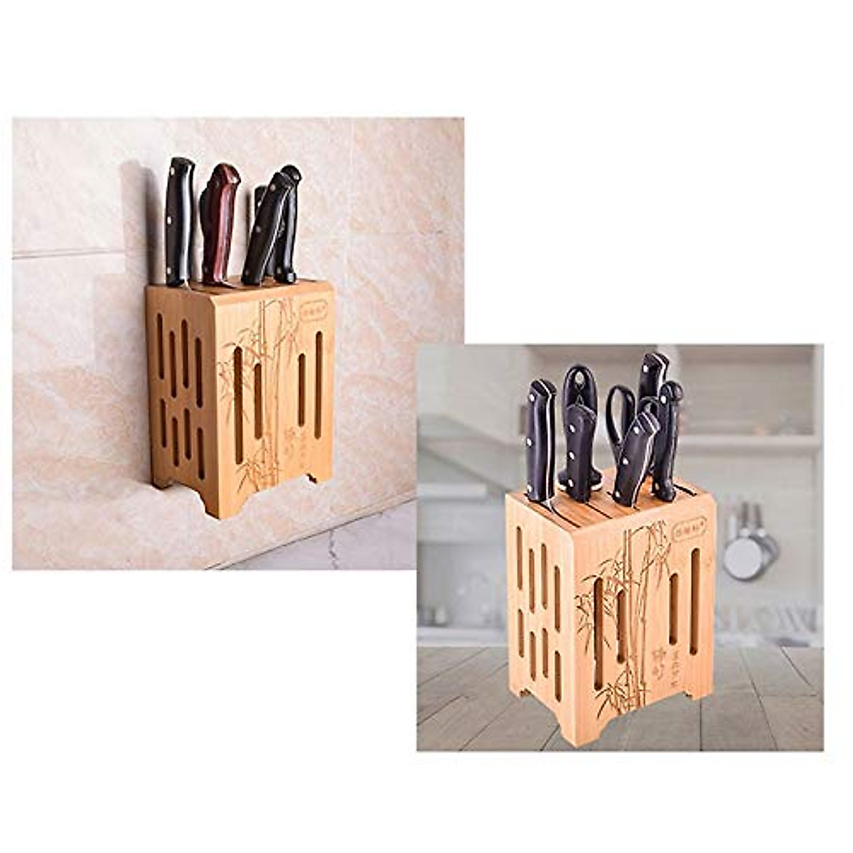 KGEZW Wood Kitchen Knife Holder Bamboo Multifunctional Storage Rack Household Knife Block Wall Mount Kitchen Knife Storage Tool