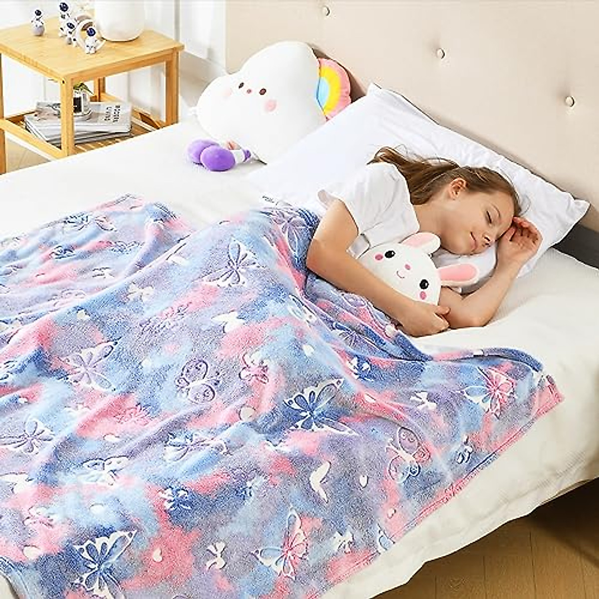 SOCHOW Butterfly Glow in The Dark Blanket for Daughters, Toys for 3-10 Year Old Birthday Presents, Soft Cozy Flannel Throw Blanket for Preteens Teens, Purple 50 x 60 Inches