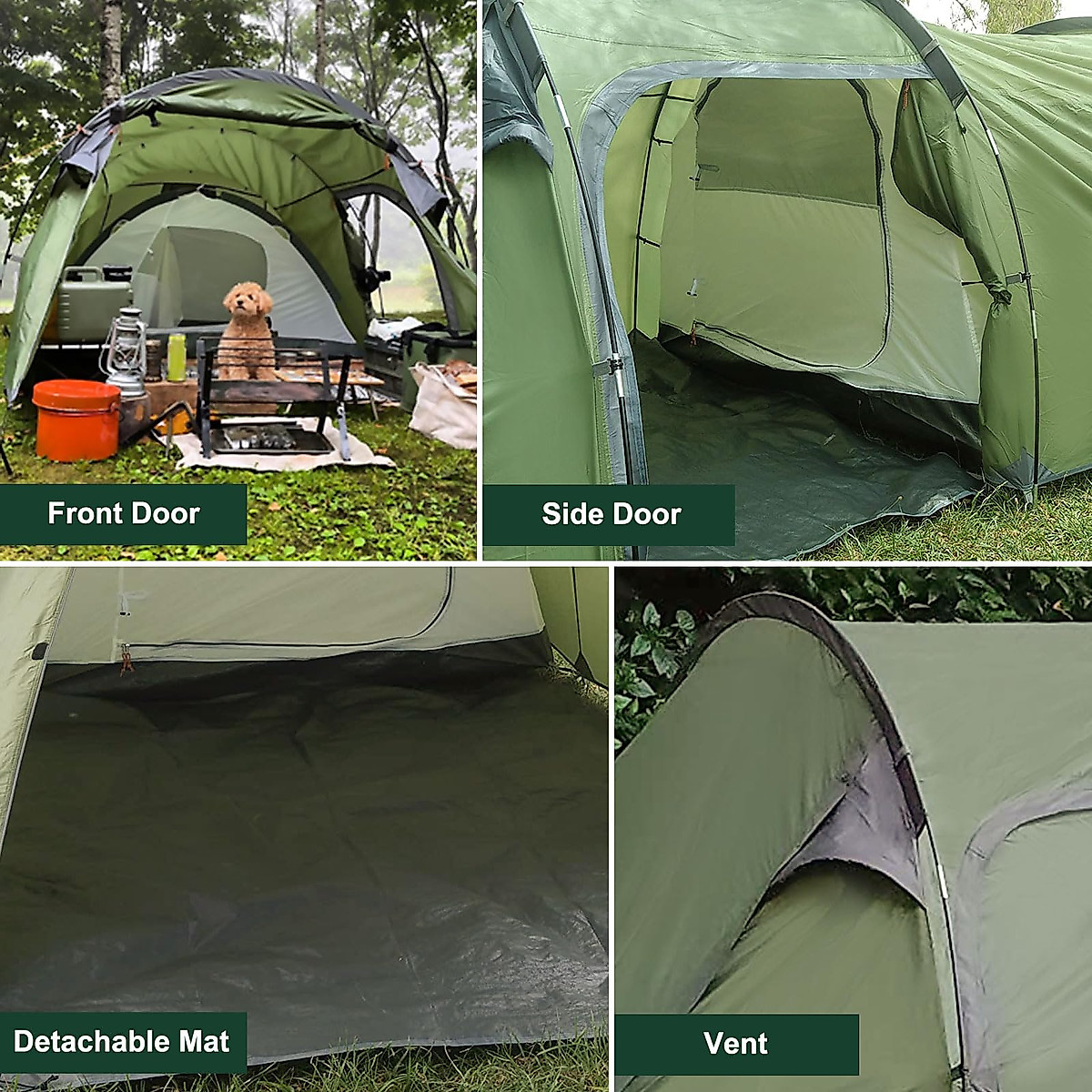 4 Person Tents for Camping, Ayamaya Tunnel Tent Camping with Vestibule 3-4 Person Waterproof, 2 Devided Rooms Bicycle Tent with Footprint for Bikepacking/Motorcycle Travel Hiking Mountaineering