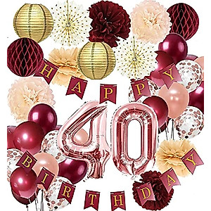 40th Birthday Decorations for Women Fall Burgundy Rose Gold 40th Birthday Party Supplies Polka Dot Fans 40th Birthday Balloons Burgundy Rose Gold 40 Birthday Decorations Fall