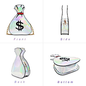 USTYLE Unique Cartoon Money Bag, Women Crossbody Shoulder Bag Cute Purse with Chain Strap (holo-silver)