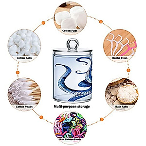 ALAZA Blue Marine Kraken Octopus Qtip Holder Organizer Dispenser for Cotton Ball, Cotton Swab, Cotton Round Pads, Floss,Bathroom Canisters Storage Organizer, Vanity Makeup Organizer,2Pack