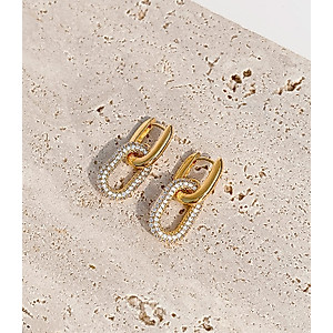 OZEL – CZ Chain Link Dangle Earrings for Women with Cubic Zirconia Stones – 14k Yellow Gold or White Gold Plated Square Oval Round U Shape (G3C0807-1)