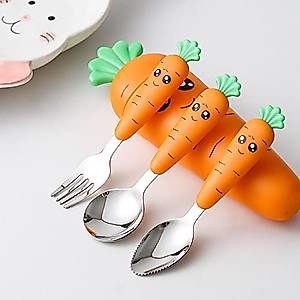 clinmday Kids Spoons and Forks,Toddler Utensils, Metal Cutlery Set for Lunchbox (Carrot Shape Spoon Fork) A
