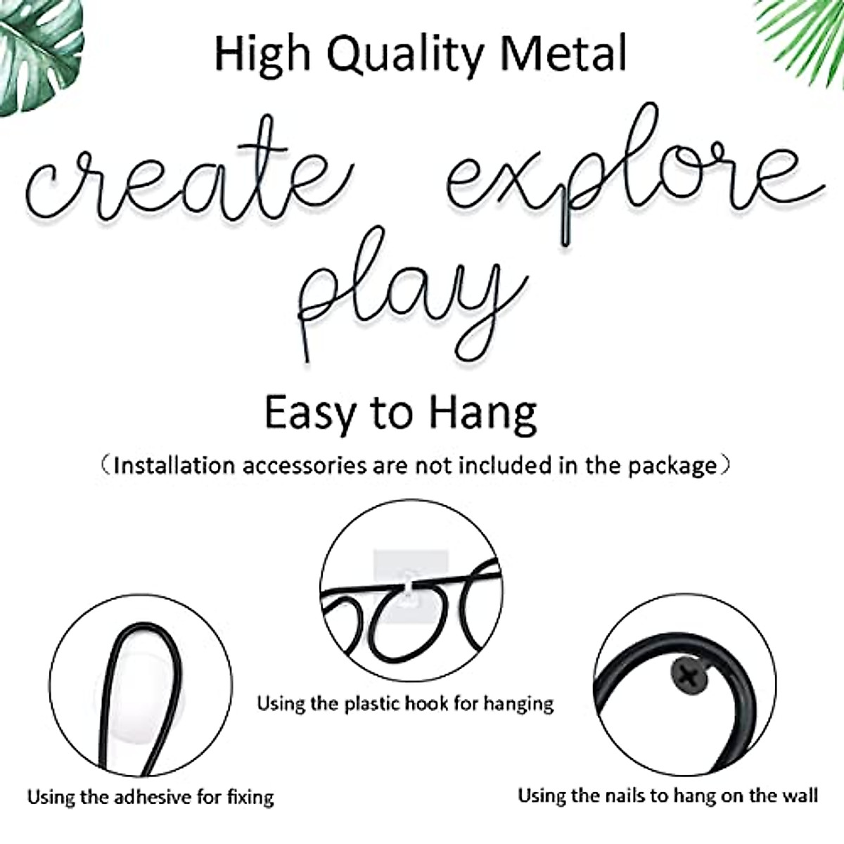 KRSHEMDE Playroom Wall Decor Metal Play Explore Create Inspirational Wall Art Nursery Room Decor for Kids Toddlers Boys Girls Classroom Bedroom Reading Nook Positive Quotes Wall Decoration