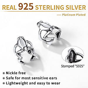 ChicSilver Women Ear Cuff Earrings 925 Sterling Silver Tree Frog Non-Piercing Cuff Ear Clip Earrings Punk Gothic Jumping Frog Animal Wrap Fake Cartilage Earrings