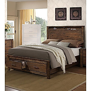 Benjara Benzara Wooden California King Bed with Storage Drawers, Brown,