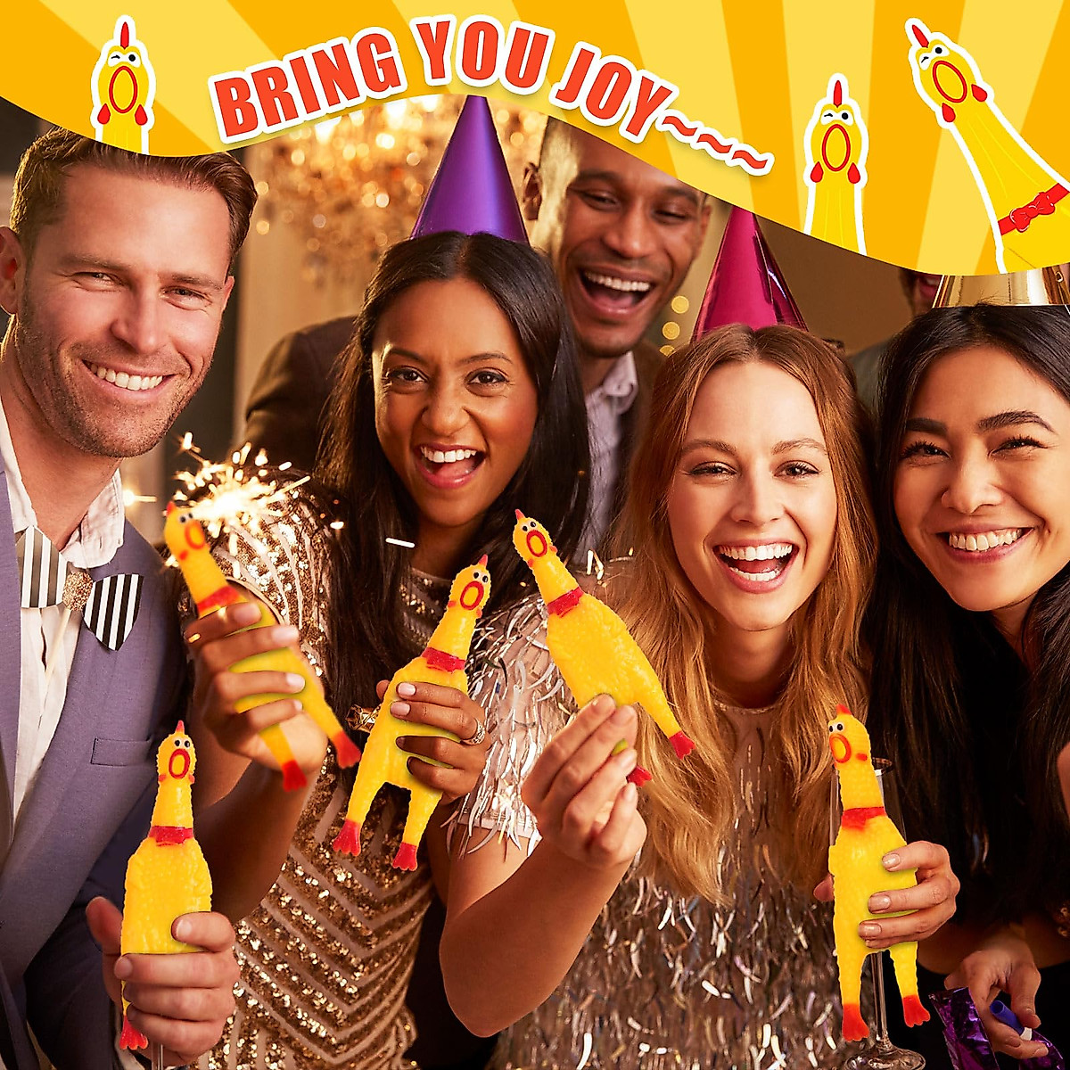 Libima 150 Pcs 6.3 Inch Screaming Rubber Chicken Toy Bulk, Mini Squeeze Rubber Chicken Small Squeak Toys, Prank Novelty Noise Toy for Pet Chew Party Gifts Reduce Separation Anxiety(Yellow)